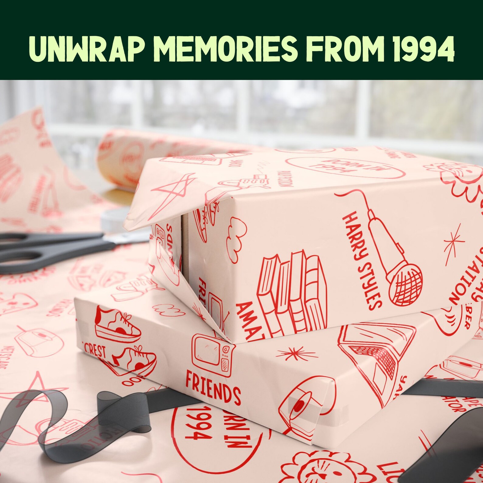 90s Throwback Gift Wrap for 30th Birthday Gift Wrap 90s Themed Gift ...