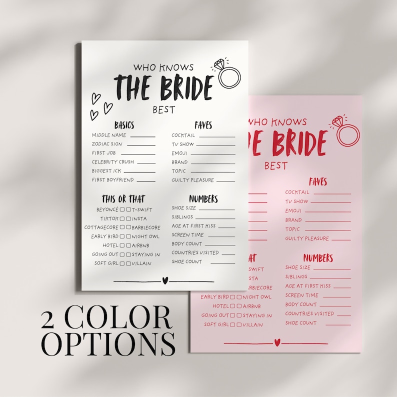 Easy Bridal Shower Game Printable Who Knows Bride Best Quiz Custom ...