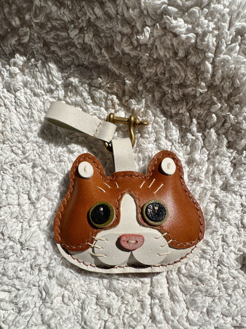 Leather Cat Charmkeychain, Leather Handbag and Purse Charm, Cat Keyring ...