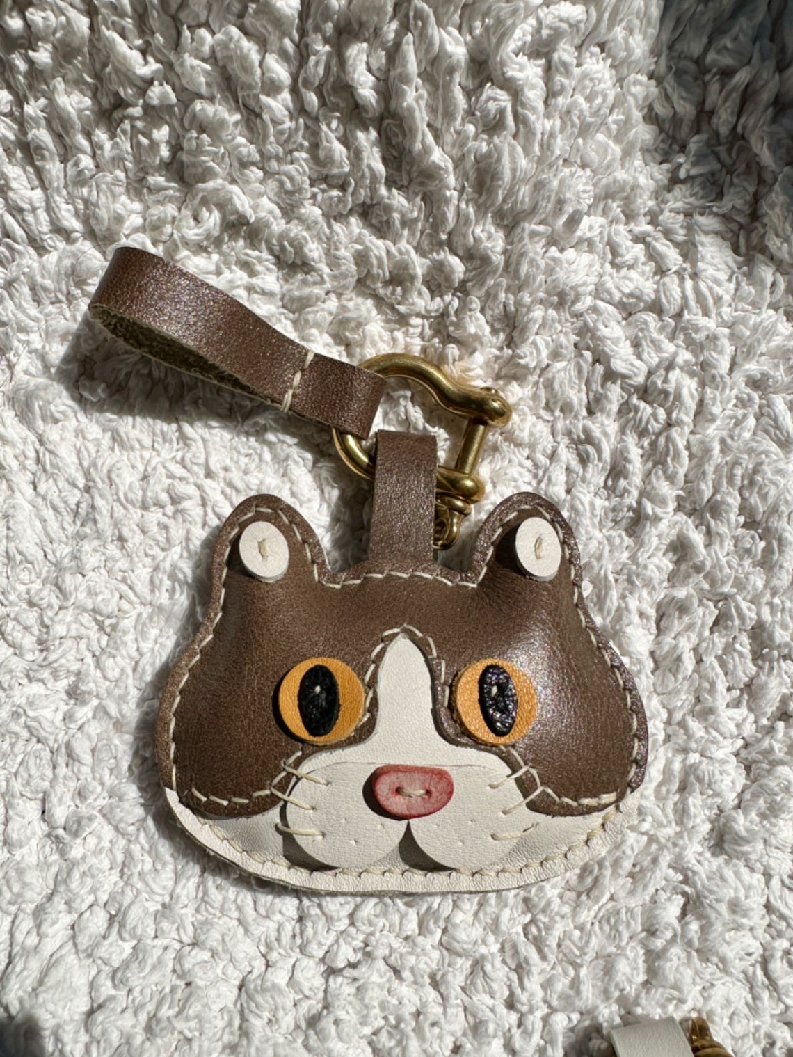 Leather Cat Charmkeychain, Leather Handbag and Purse Charm, Cat Keyring ...