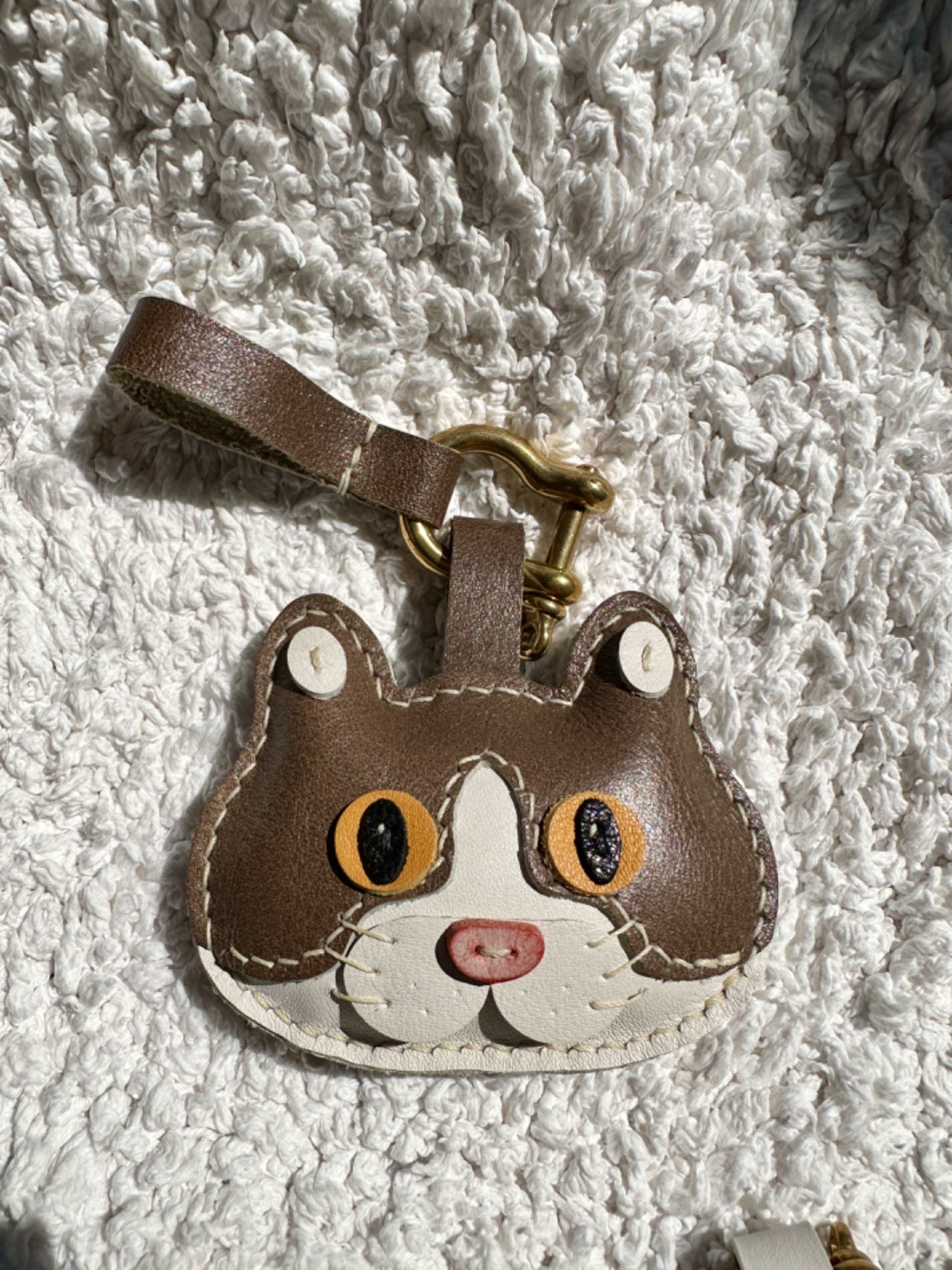 Leather Cat Charmkeychain, Leather Handbag and Purse Charm, Cat Keyring ...