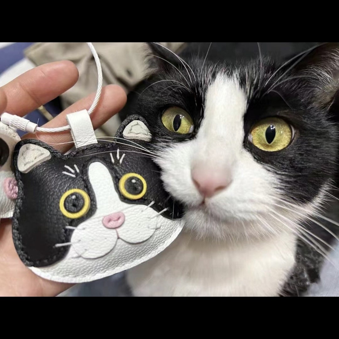 Leather Cat Charmkeychain, Leather Handbag and Purse Charm, Cat Keyring ...