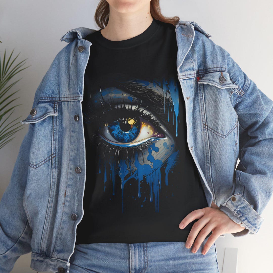 Ink Art Splash Sad Scared Eyes Unisex Tee, Blue-eyed Woman Vector ...