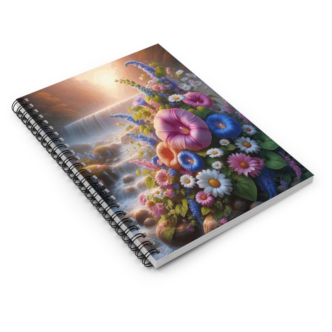 Spiral Notebook Gemstones and Morning Glory and Aster4 Flowers Ruled ...