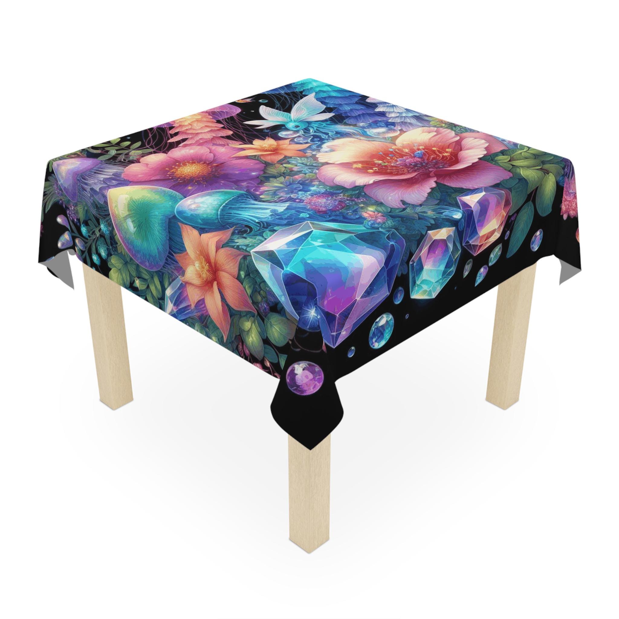 Tablecloth | Square Table | Gems of the Sea | Jellyfish | Gemstones - Etsy