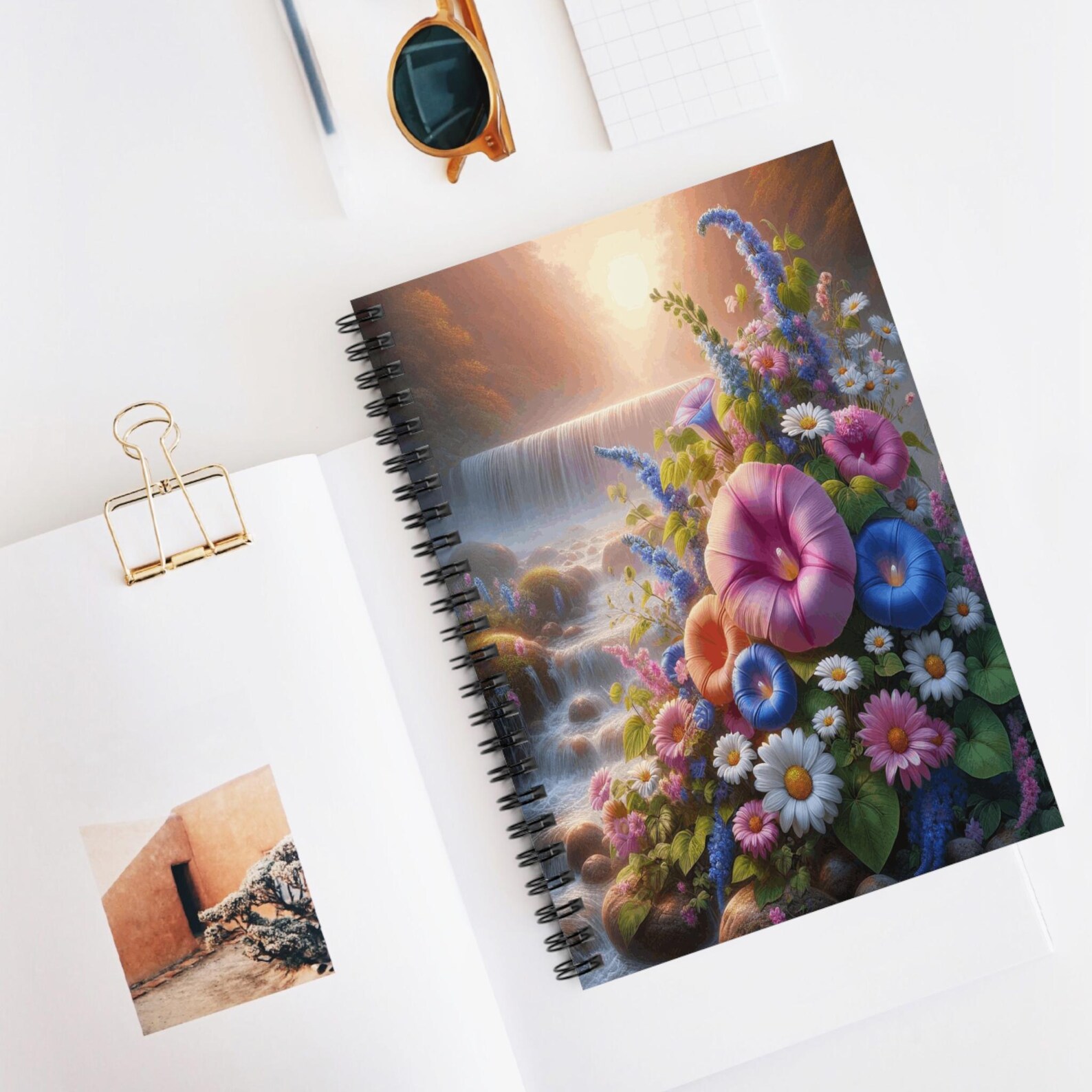 Spiral Notebook Gemstones and Morning Glory and Aster4 Flowers Ruled ...
