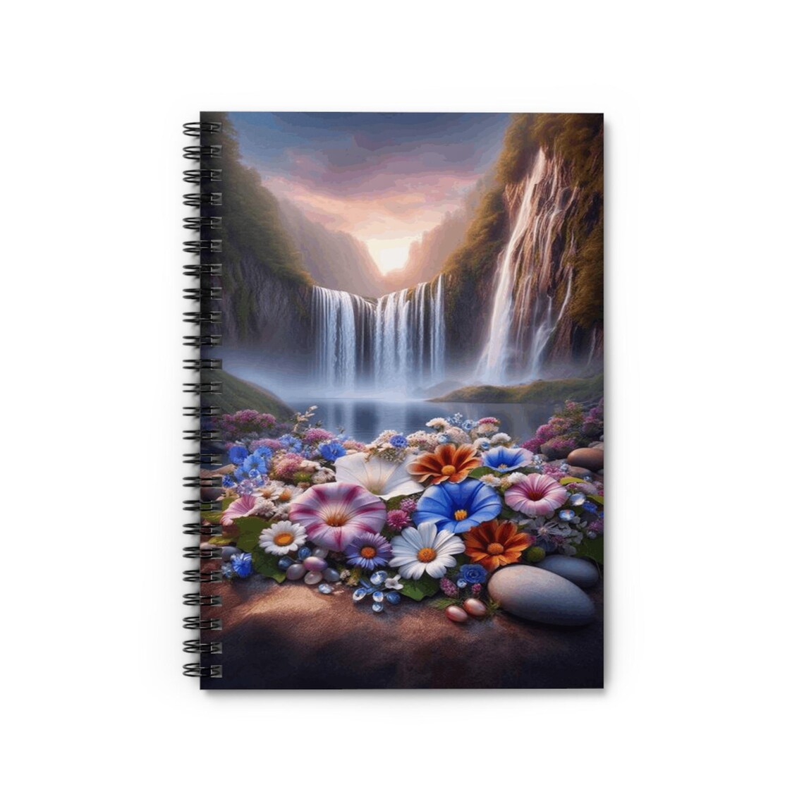 Spiral Notebook Gemstones and Morning Glory and Aster6 Flowers Ruled ...