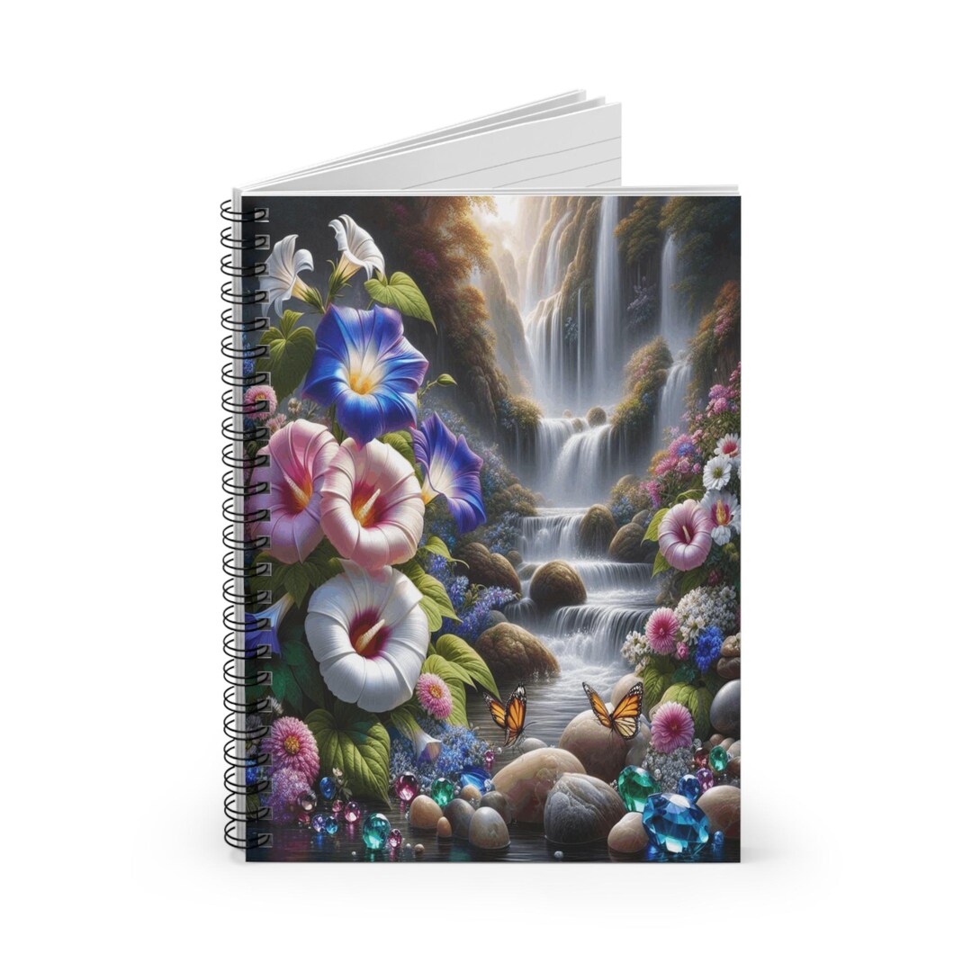 Spiral Notebook Gemstones and Morning Glory and Aster5 Flowers Ruled ...
