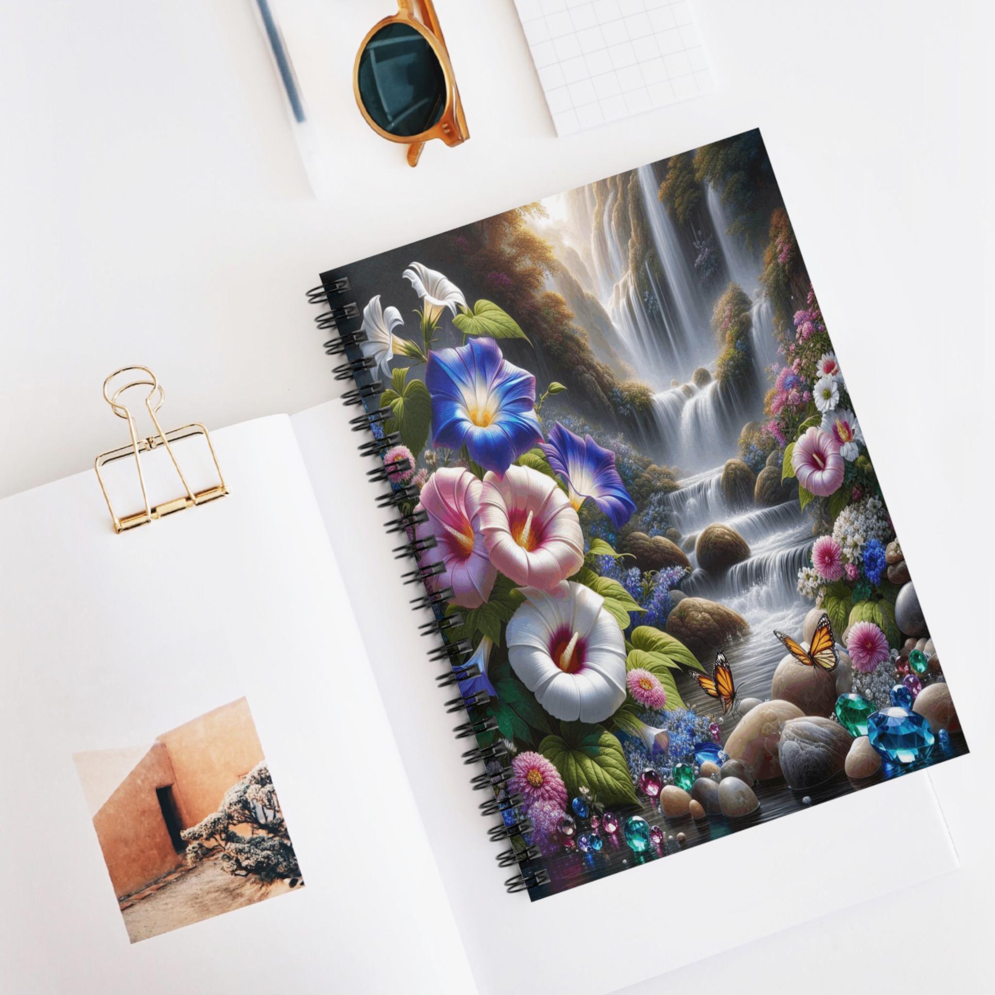 Spiral Notebook Gemstones and Morning Glory and Aster5 Flowers Ruled ...