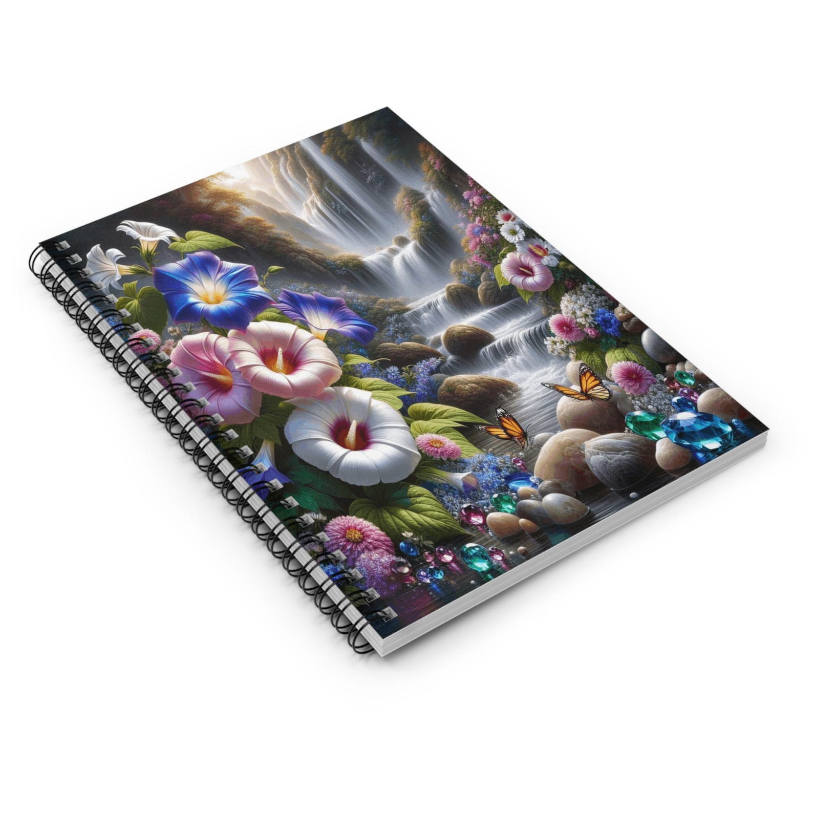 Spiral Notebook Gemstones and Morning Glory and Aster5 Flowers Ruled ...