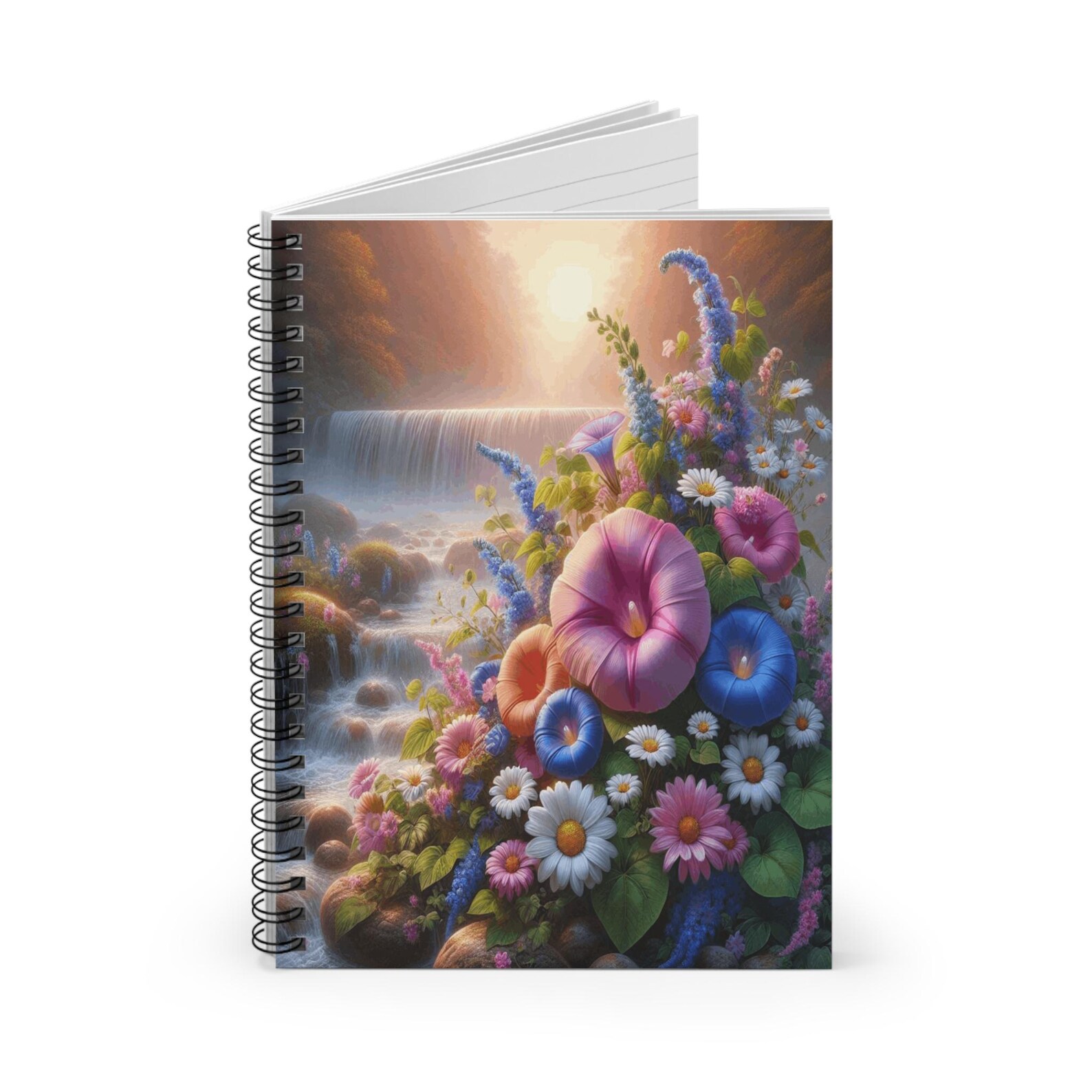 Spiral Notebook Gemstones and Morning Glory and Aster4 Flowers Ruled ...