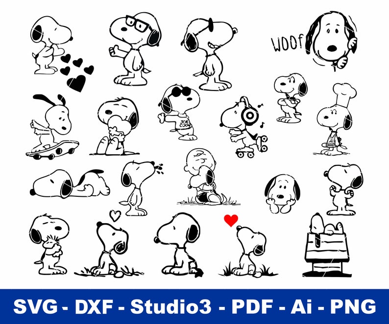 Snoopy Svg, Snoopy Cut file, Snoopy Clipart, Charlie Brown Svg, Peanuts SVg, Dxf, Studio3, PNG ...