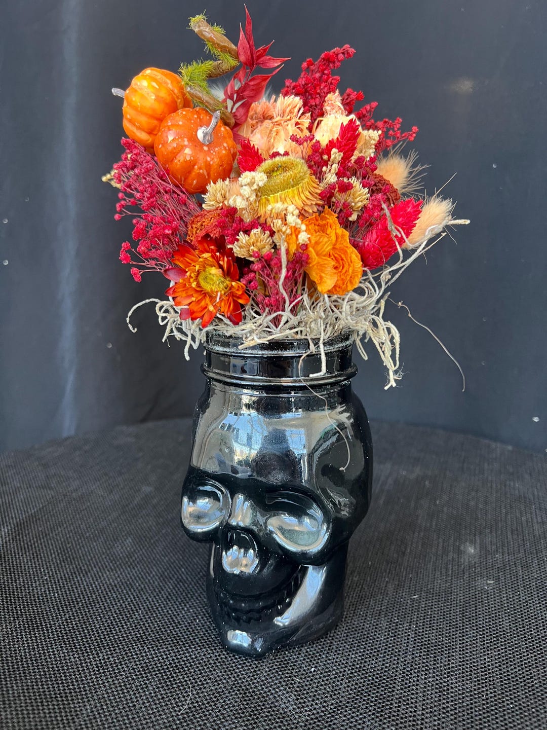 Dark Dried Flower Arrangements in Skull Vase Spooky Girl Gift Halloween ...
