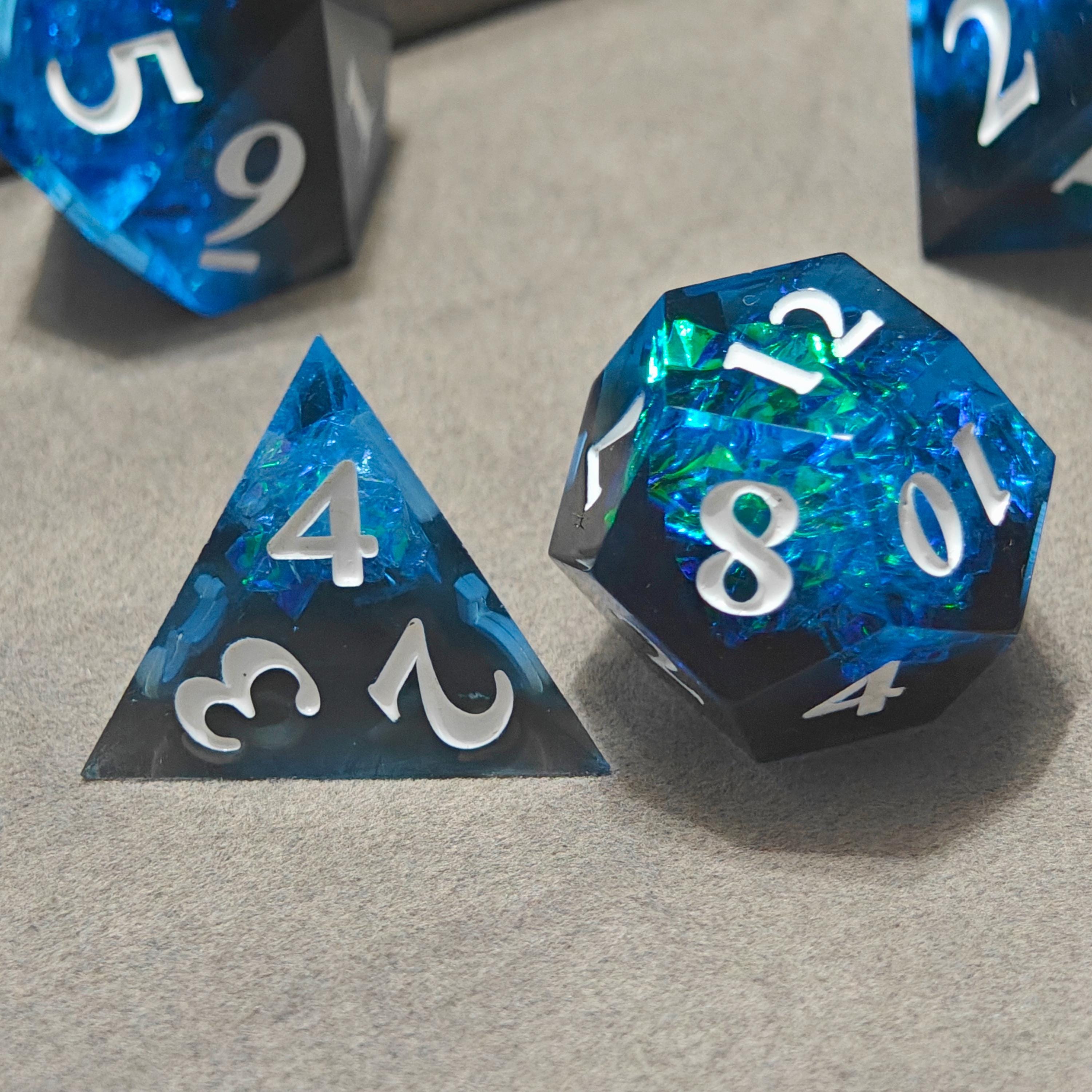 Dnd Blue Bkack Resin Sharp Edge Dice Set, Resin D&D Dice Set, Resin ...