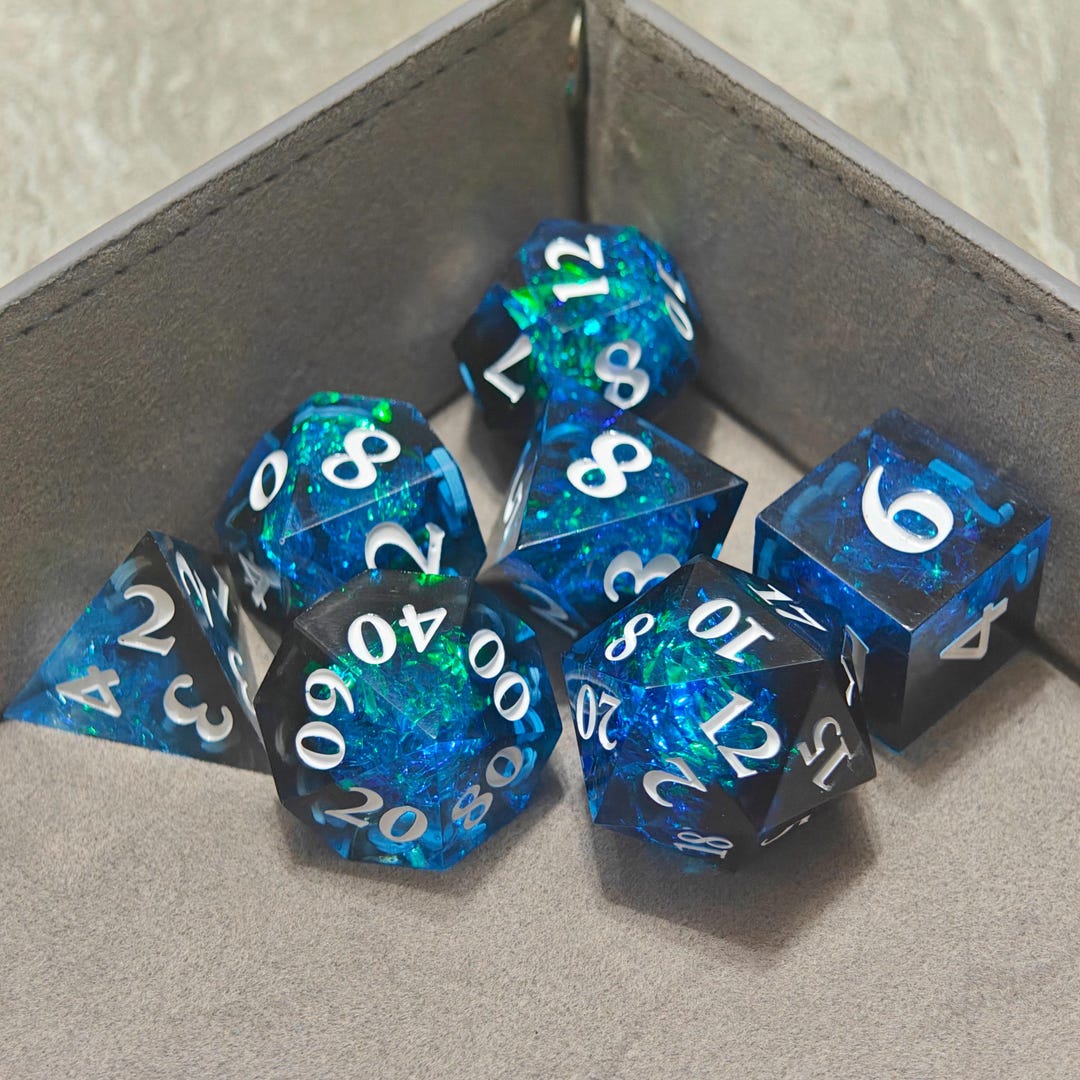 Dnd Blue Bkack Resin Sharp Edge Dice Set, Resin D&D Dice Set, Resin ...
