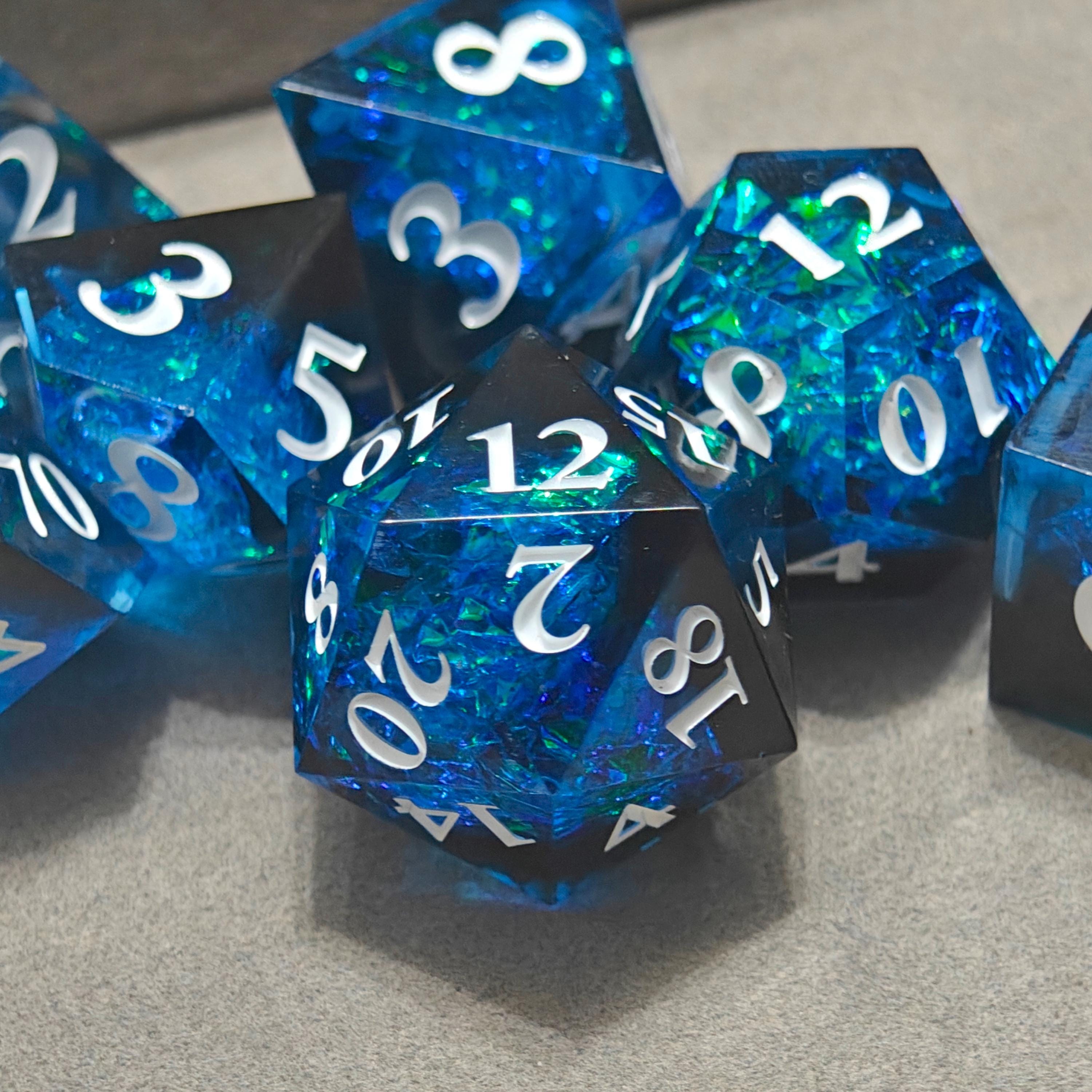 Dnd Blue Bkack Resin Sharp Edge Dice Set, Resin D&D Dice Set, Resin ...