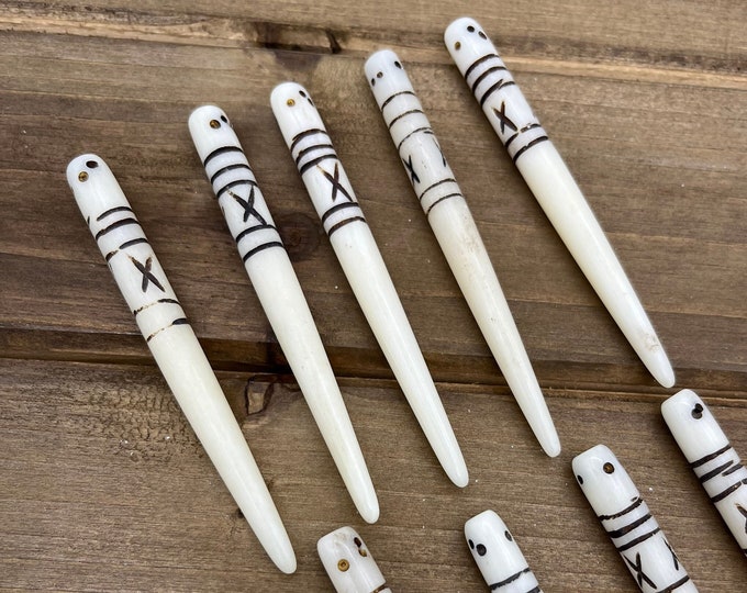 5pc 75mm Bone Spikes, Batik Bone Beads, Carved Bone Spike Pendants ...