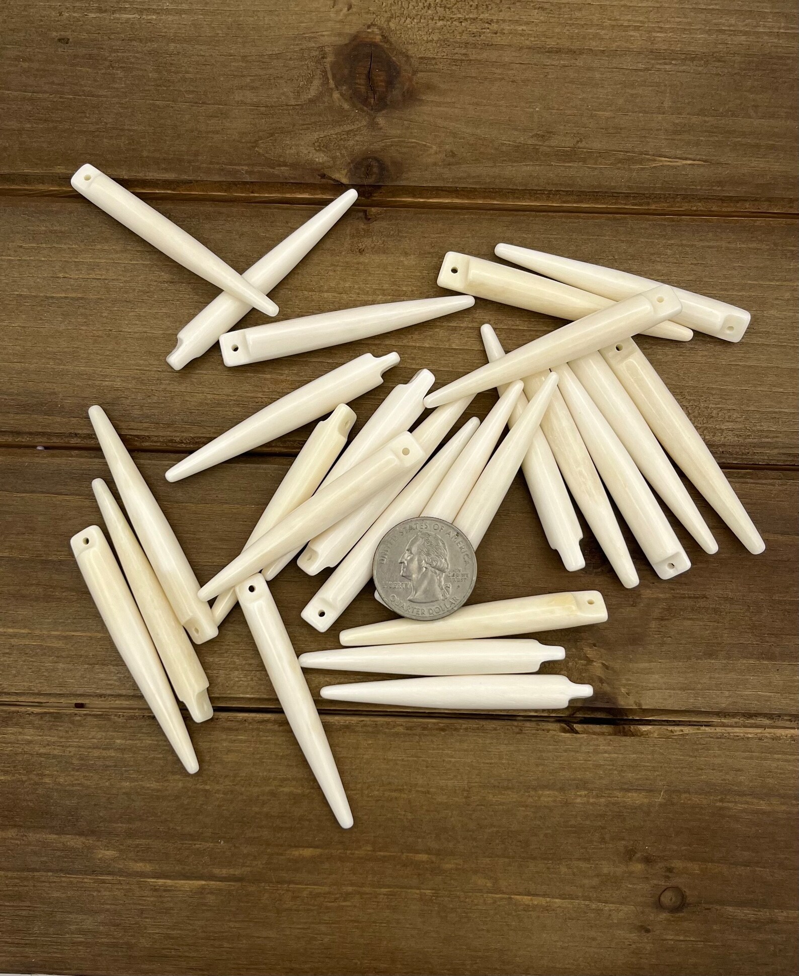 Set of 60mm White Bone Spike Pendants, Nalbinding, Needle, Carved Bone ...