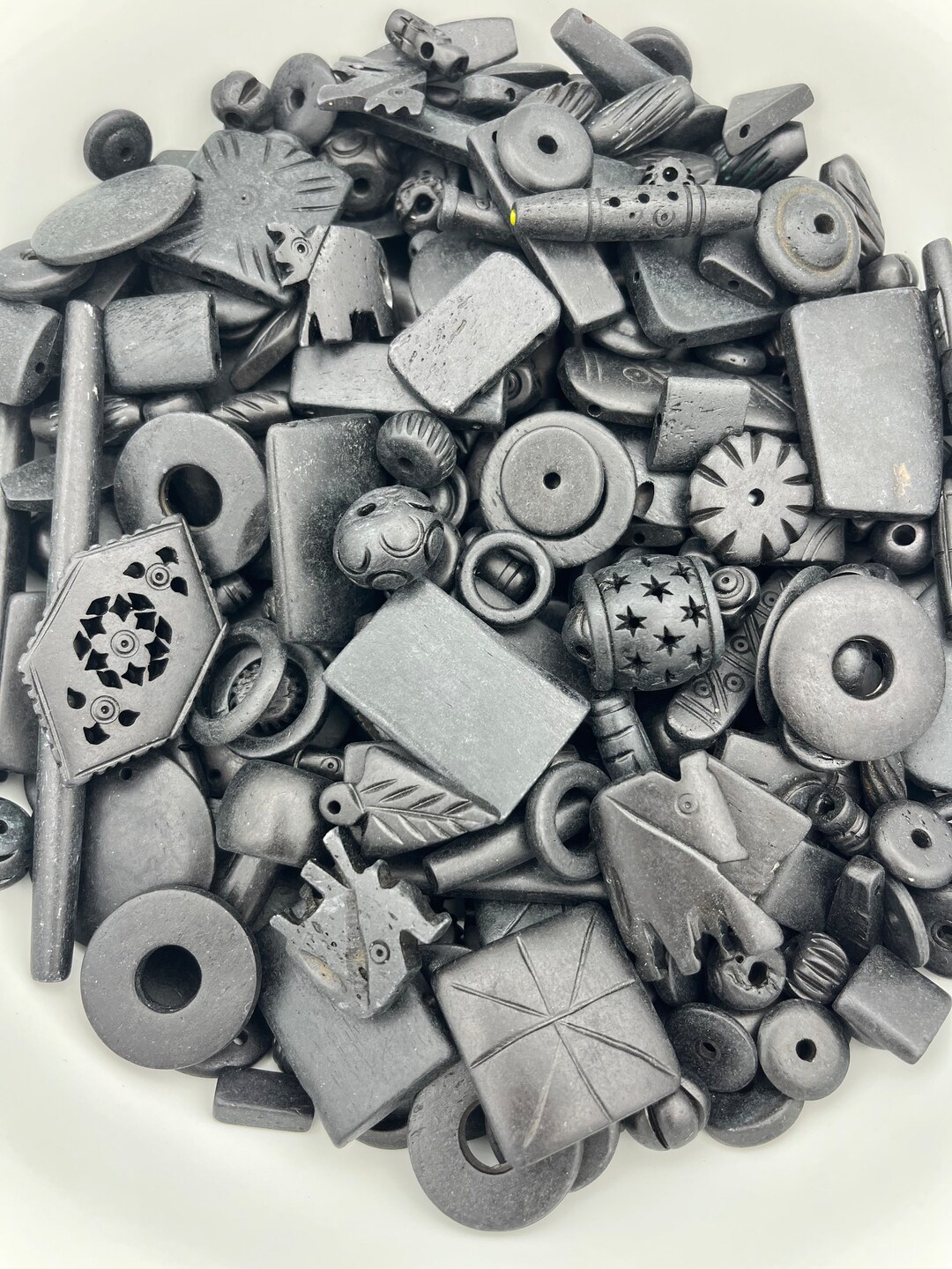 1/2lb Bone Bead Mix, Black Bone Beads, Carved Bone Beads, Batik Bone ...