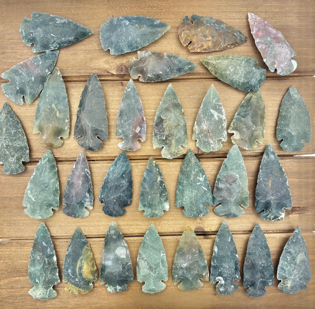 15pc 2 Green Arrowheads, Carved Arrowheads, 1.75 Arrowheads, Stone ...