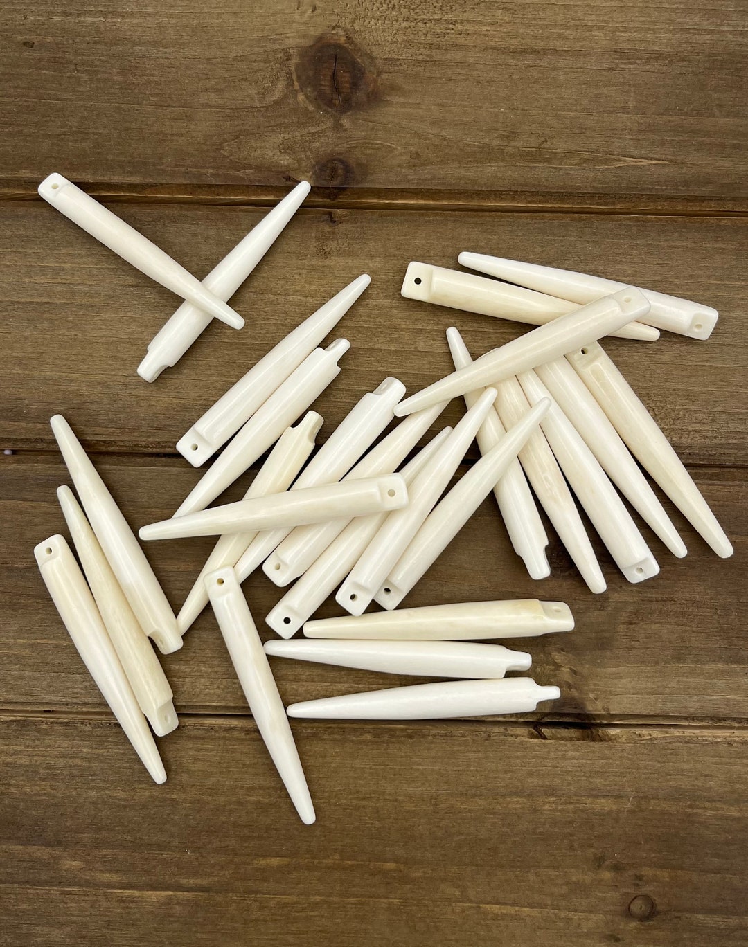 Set of 60mm White Bone Spike Pendants, Nalbinding, Needle, Carved Bone ...