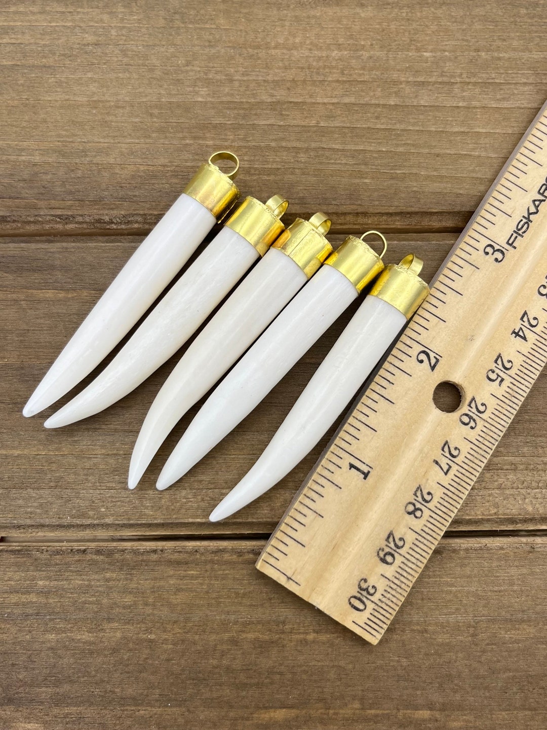 3pc 2.5" Carved Buffalo Bone Tusk Pendants, 66mm, Tooth Pendants, Water ...