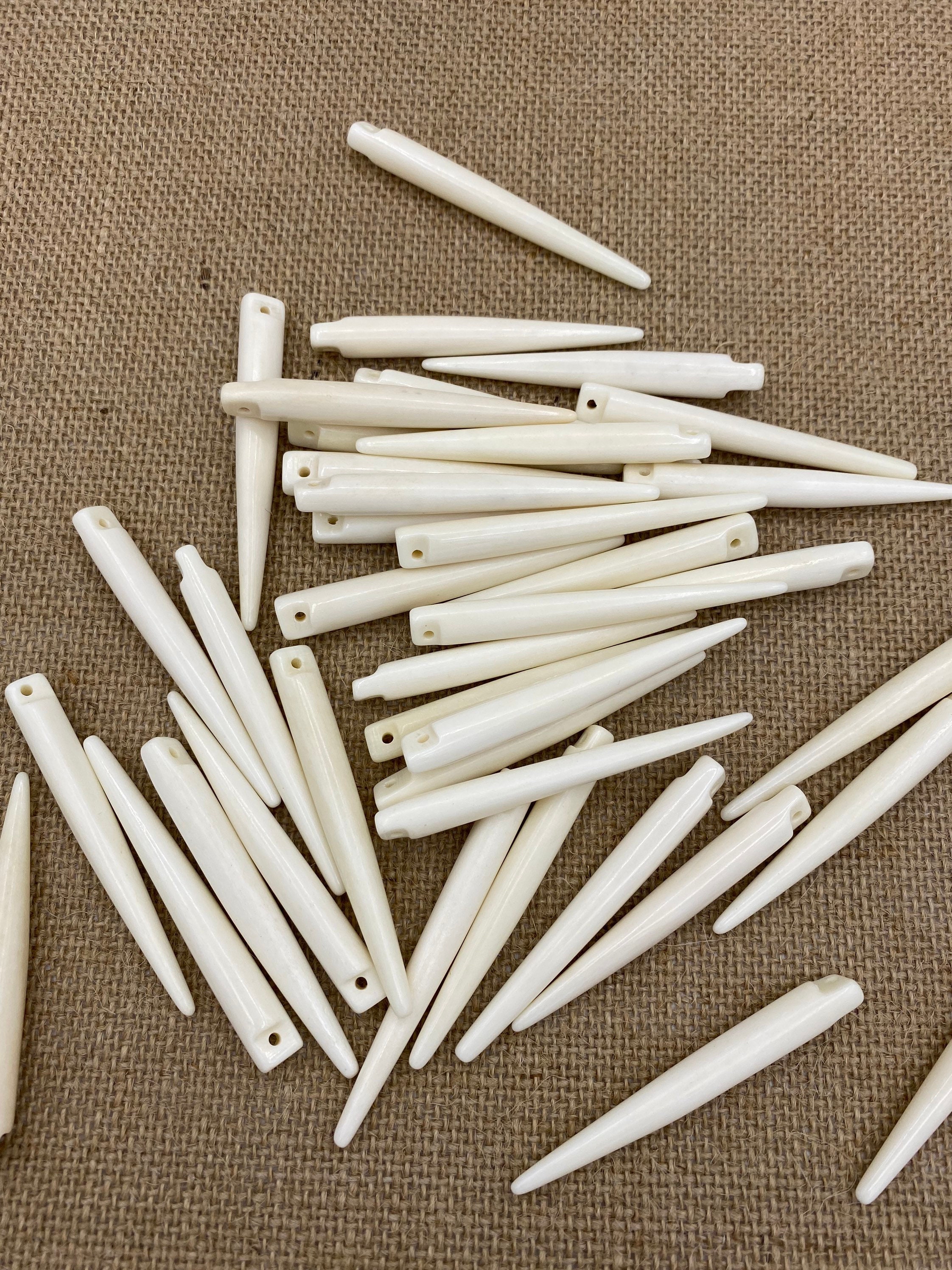 Set of 60mm White Bone Spike Pendants, Nalbinding, Needle, Carved Bone ...