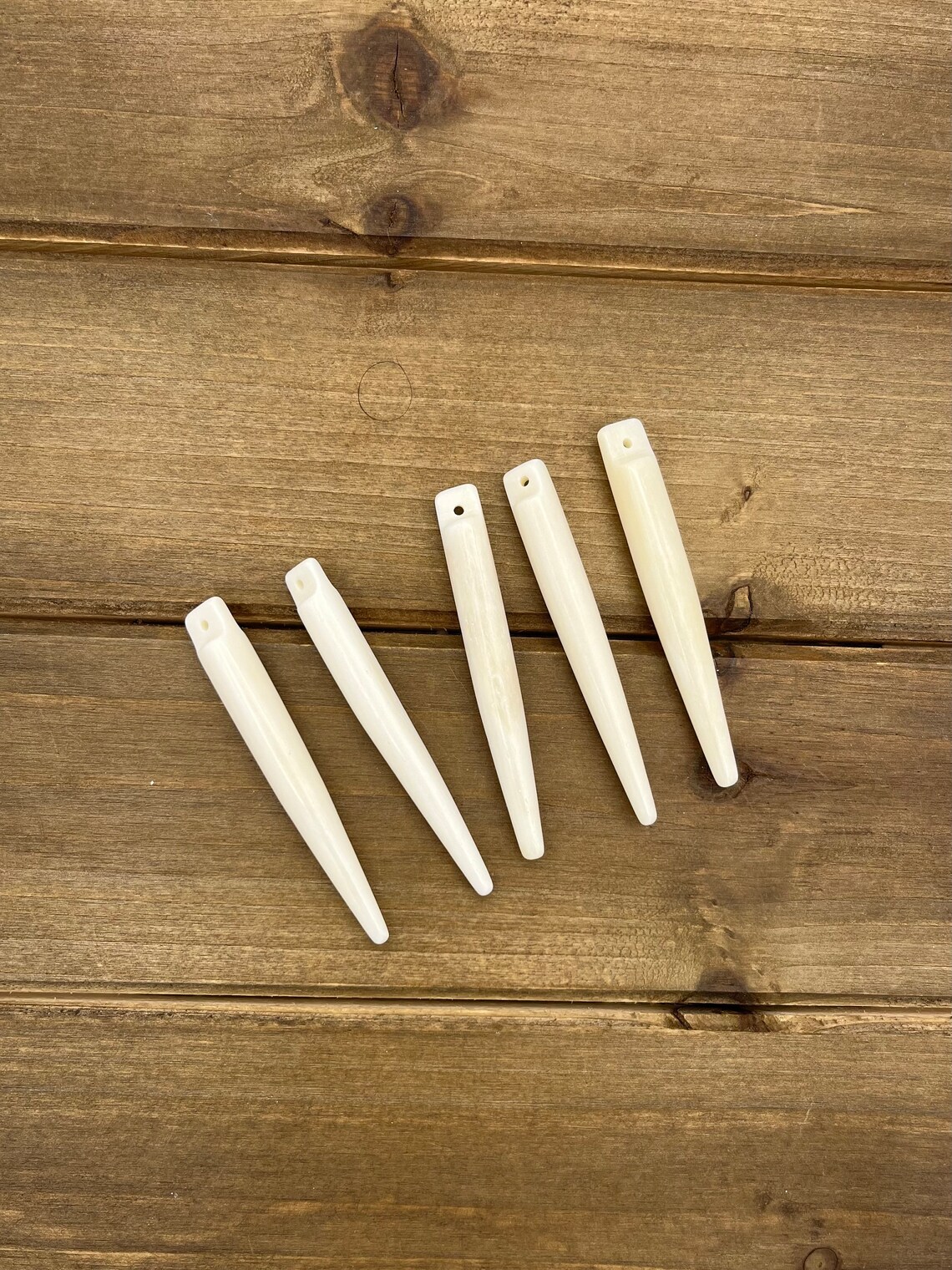 Set of 60mm White Bone Spike Pendants, Nalbinding, Needle, Carved Bone ...