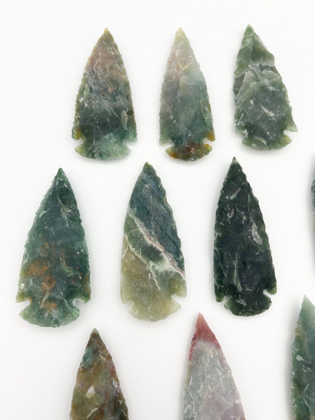5pc 2.5" to 3" Green Arrowheads, Carved Arrowheads, 3" Arrowheads, 2.5 ...