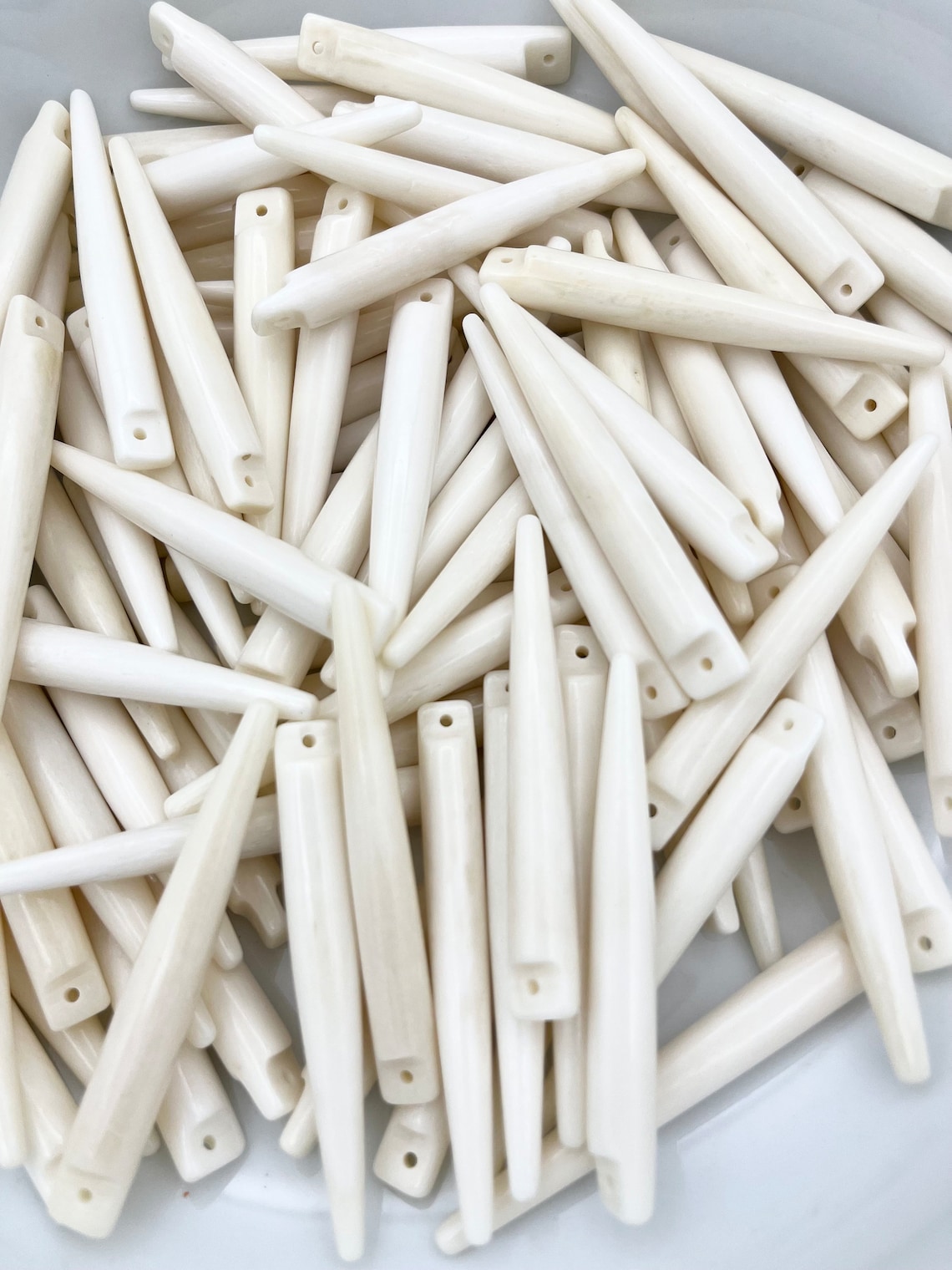 Set of 60mm White Bone Spike Pendants, Nalbinding, Needle, Carved Bone ...