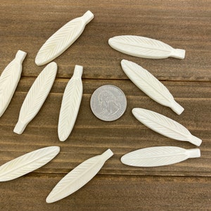 10pc Bone Feather Pendants, 50mm, White Feather Charms, Carved Bone ...