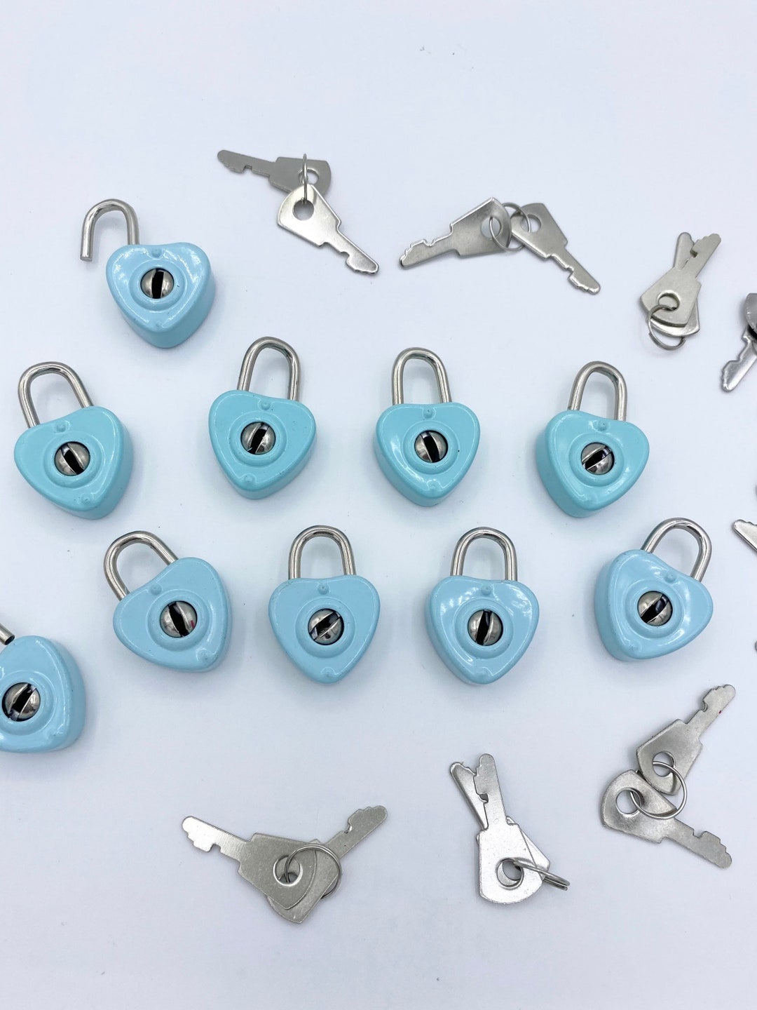 10pc Light Blue Heart Locks, Heart Padlocks, Mini Locks, Valentines Day ...