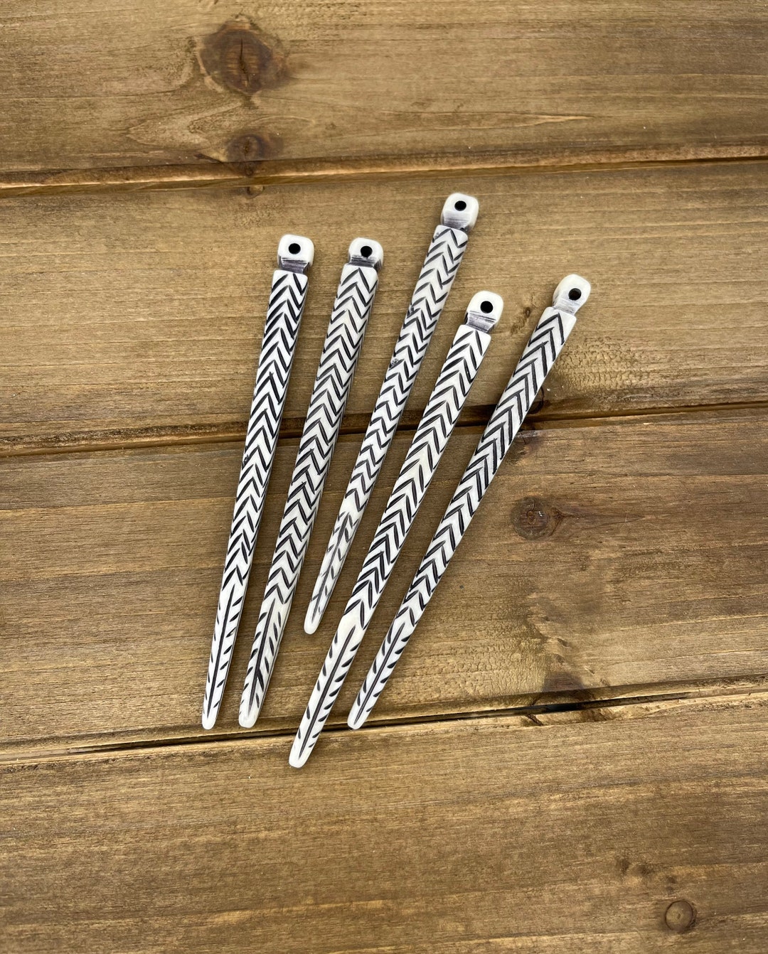 5pc 4" Chevron Bone Pendants, 100mm, Nalbinding, Needle, Bone Beads ...