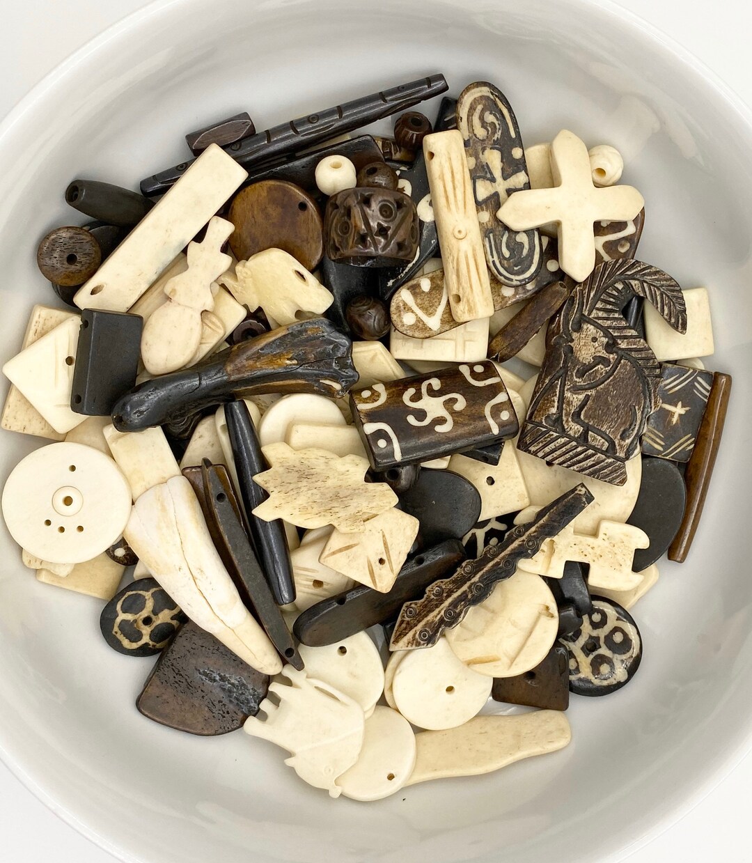 1/2lb Mixed Bone Beads, Carved Bone Beads, Bead Lot, Half Pound, Bone ...