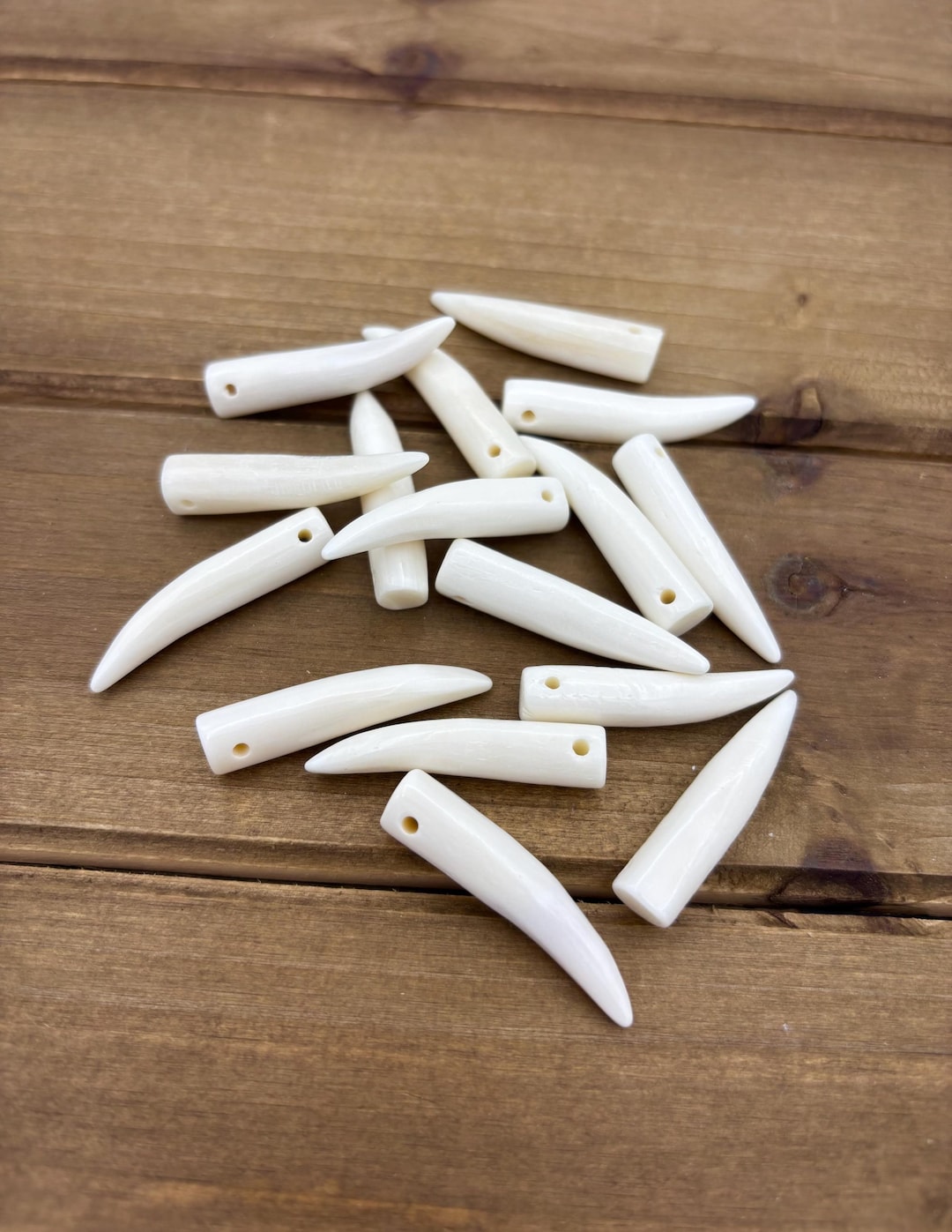 5pc+ 1.25" Natural Bone Spike Pendants, Carved Bone, Tusk Pendants ...