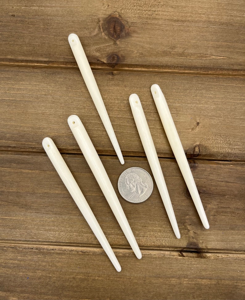 5pc 4" Bone Needle Pendants, Nalbinding, Bone Spikes, Carved Bone Beads ...