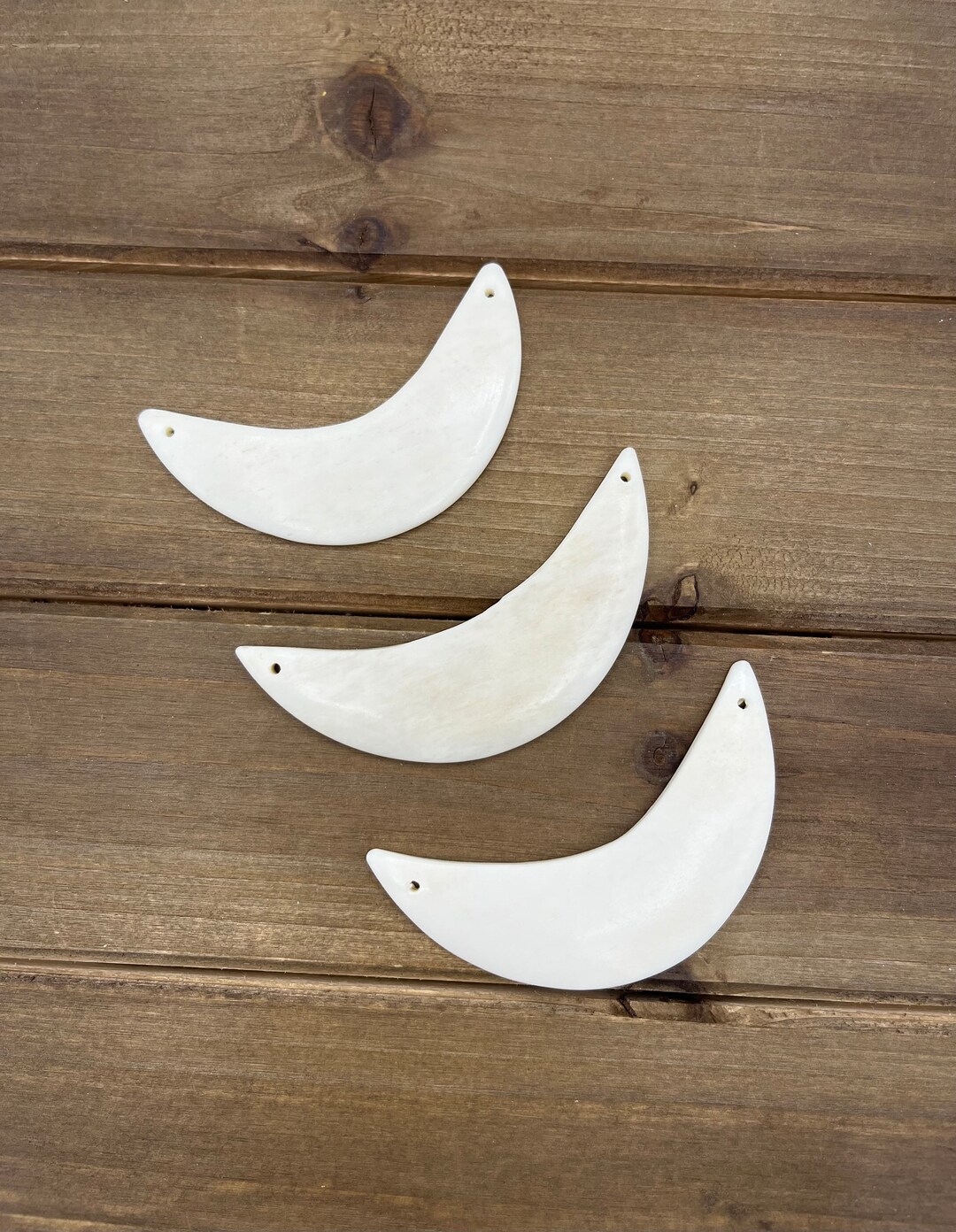 3 Carved Bone Crescent Moon Pendant, Jewelry Making, Natural Bone ...