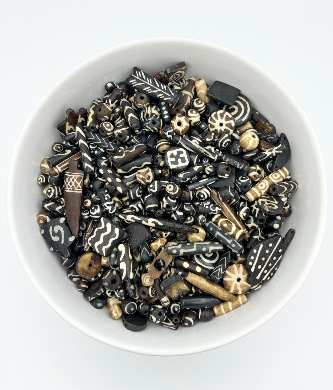 1/4lb Brown Bone Bead Mix With Designs, Round Bone Beads, 4-45mm, 1/4 ...