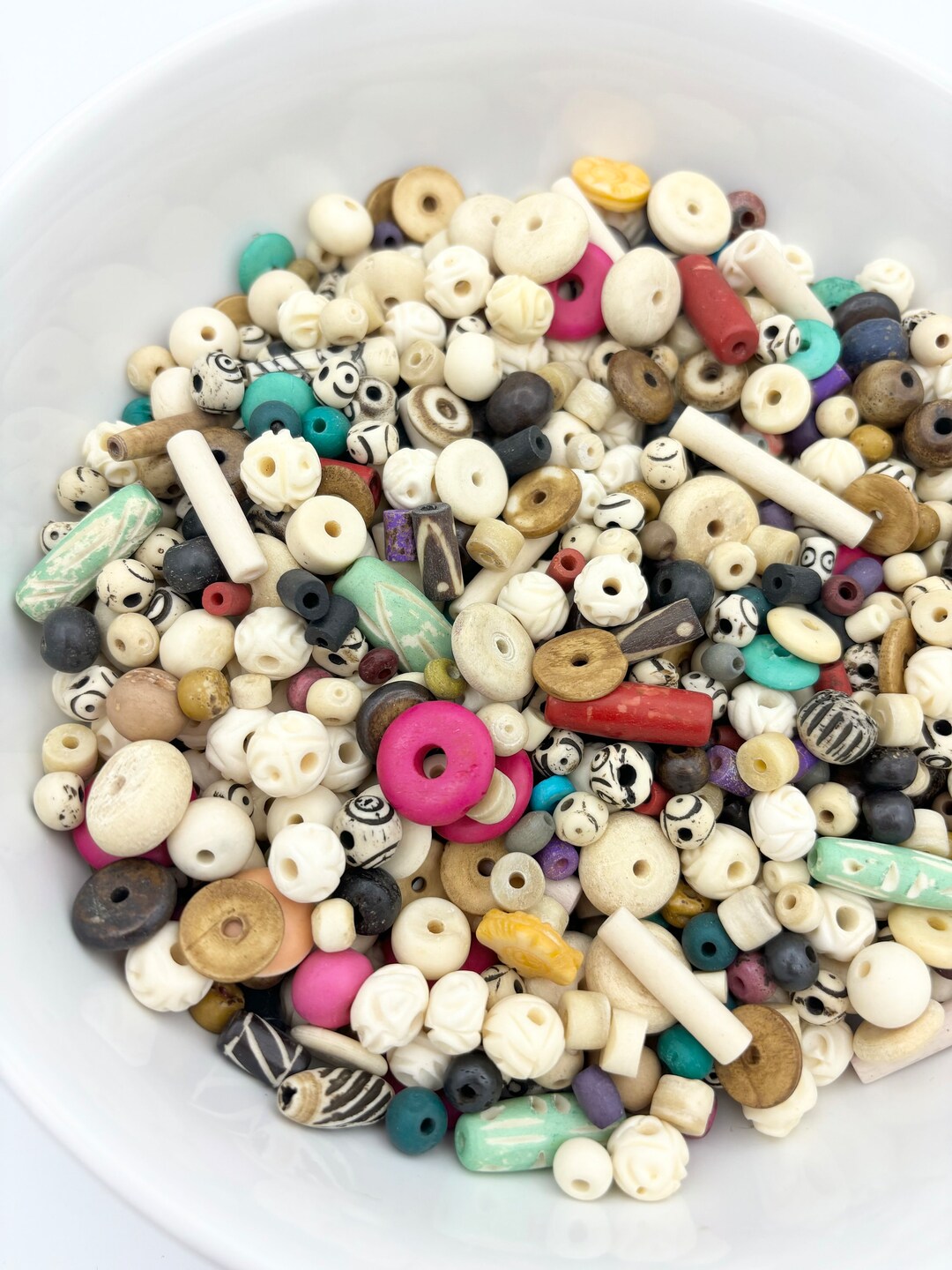 1/4lb Bone Beads Assortment, Carved Bone Beads, Tribal Beads, Beads, Native, African, Jewelry ...
