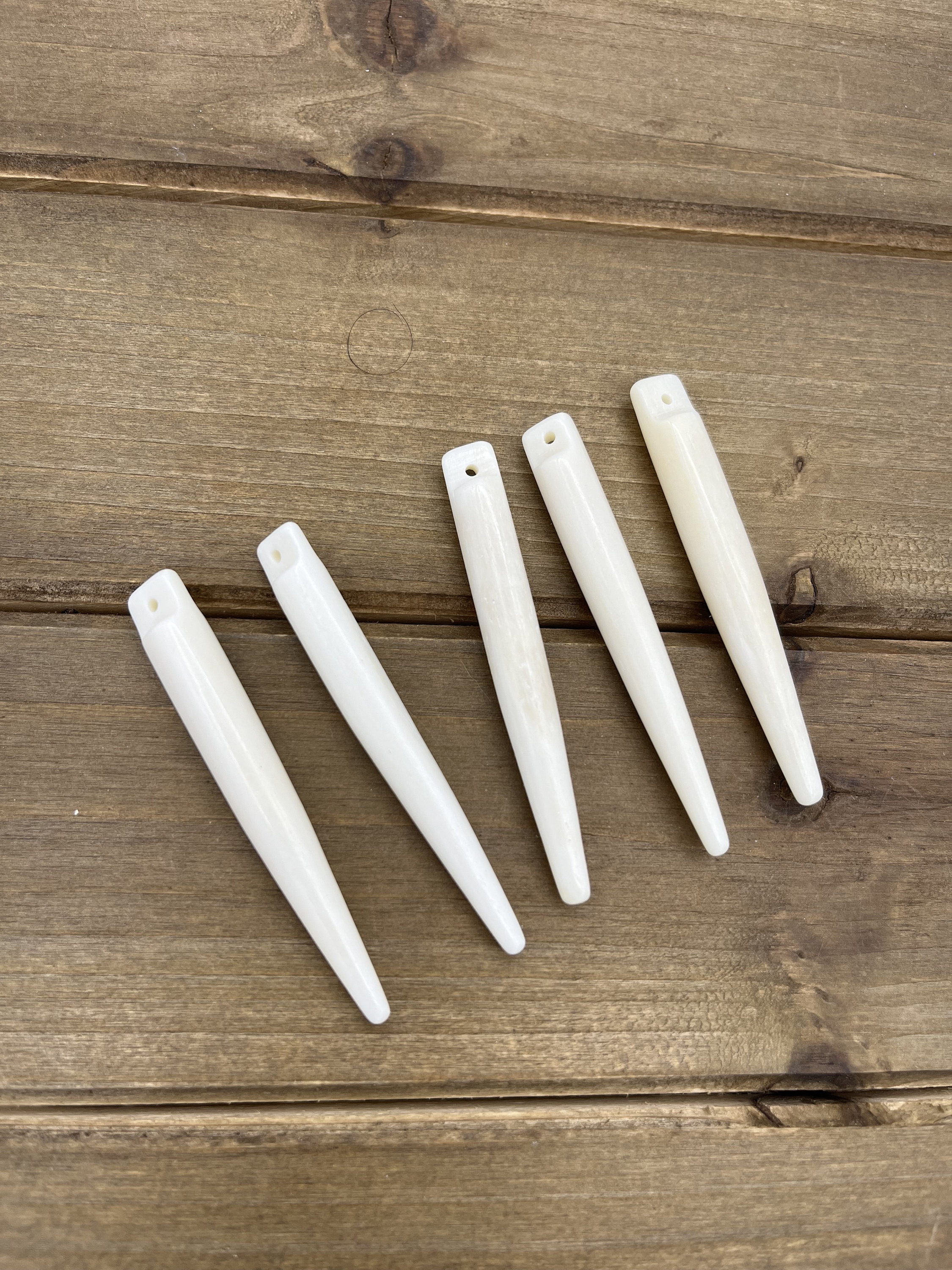 Set of 60mm White Bone Spike Pendants, Nalbinding, Needle, Carved Bone ...