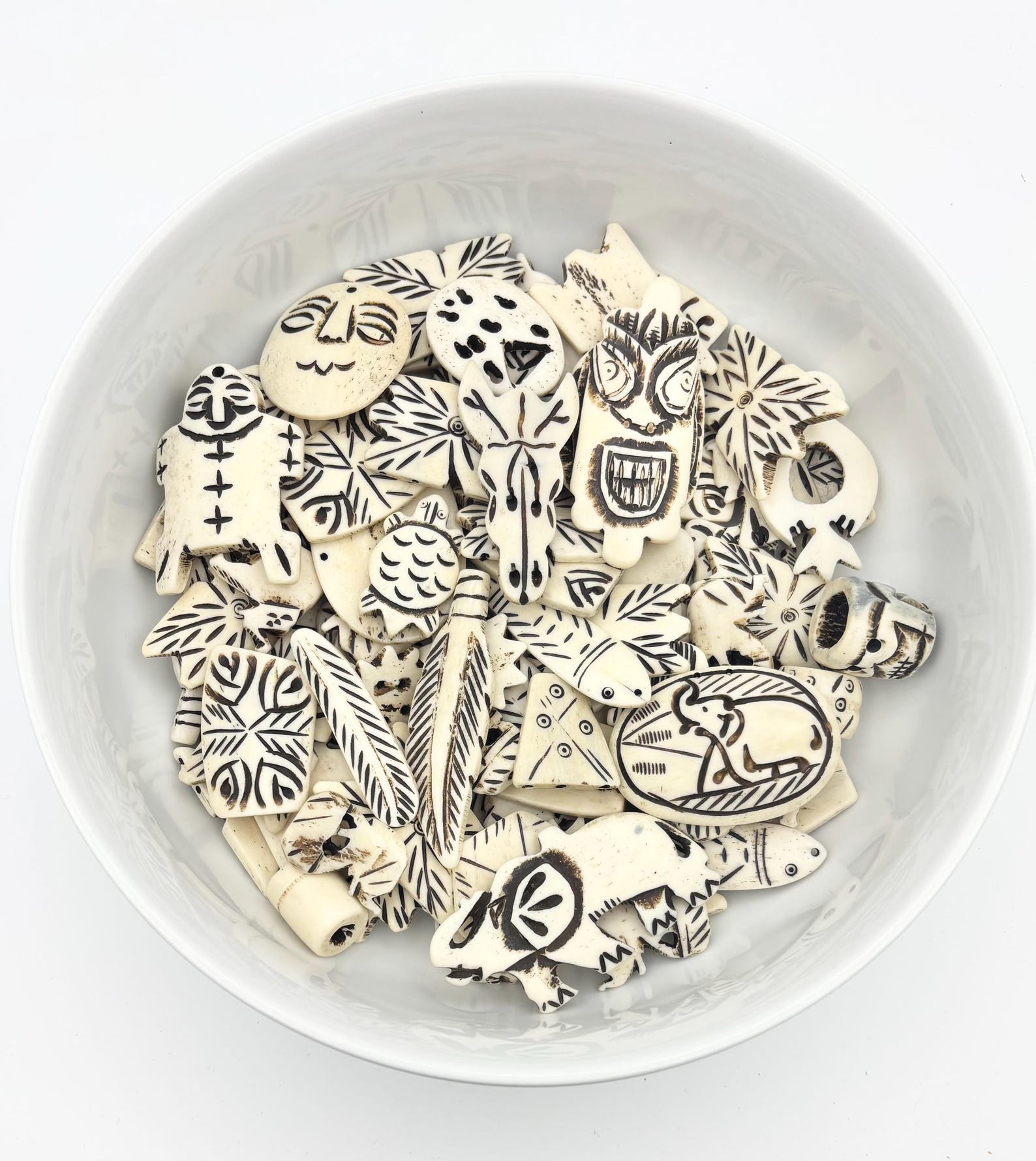 1/2lb Carved White Bone Bead Mix, Tribal Carvings, Carved Bone, Buffalo ...