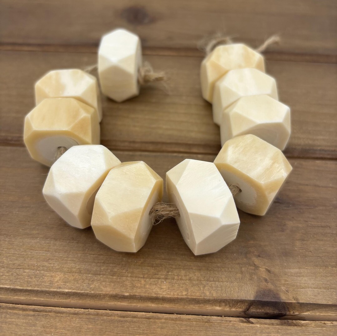 Chunky Bone Beads, Geometric Bone Beads, Large Hole Bone Beads, Carved ...