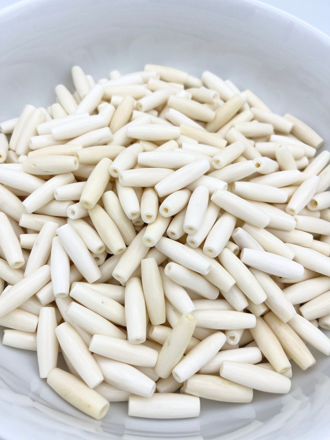 50pc 1" White Bone Hair Pipe Beads Mix, Hare Pipe, Bone Tube Beads ...