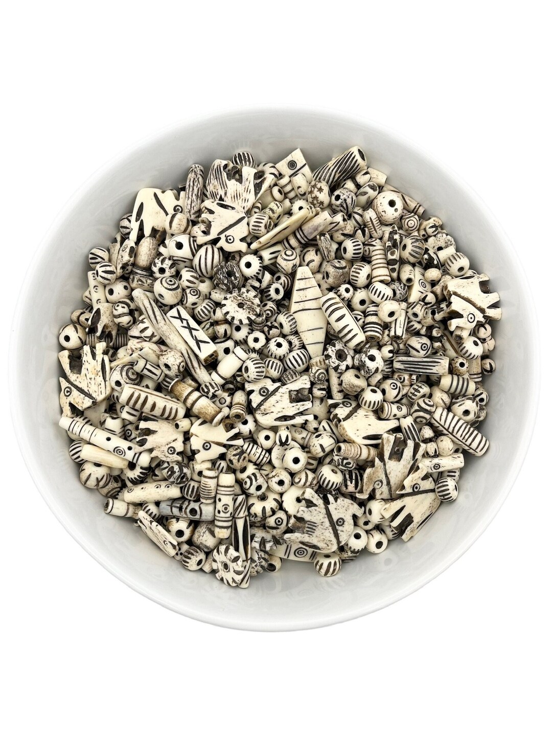 1/4lb Carved Bone Beads, Batik Beads, Black and White Bone Beads, Bone ...