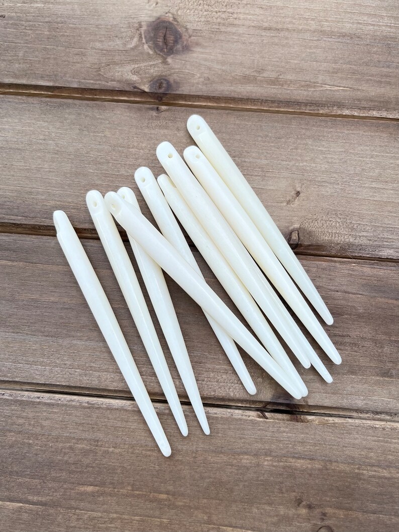 5pc 4" Bone Needle Pendants, Nalbinding, Bone Spikes, Carved Bone Beads ...