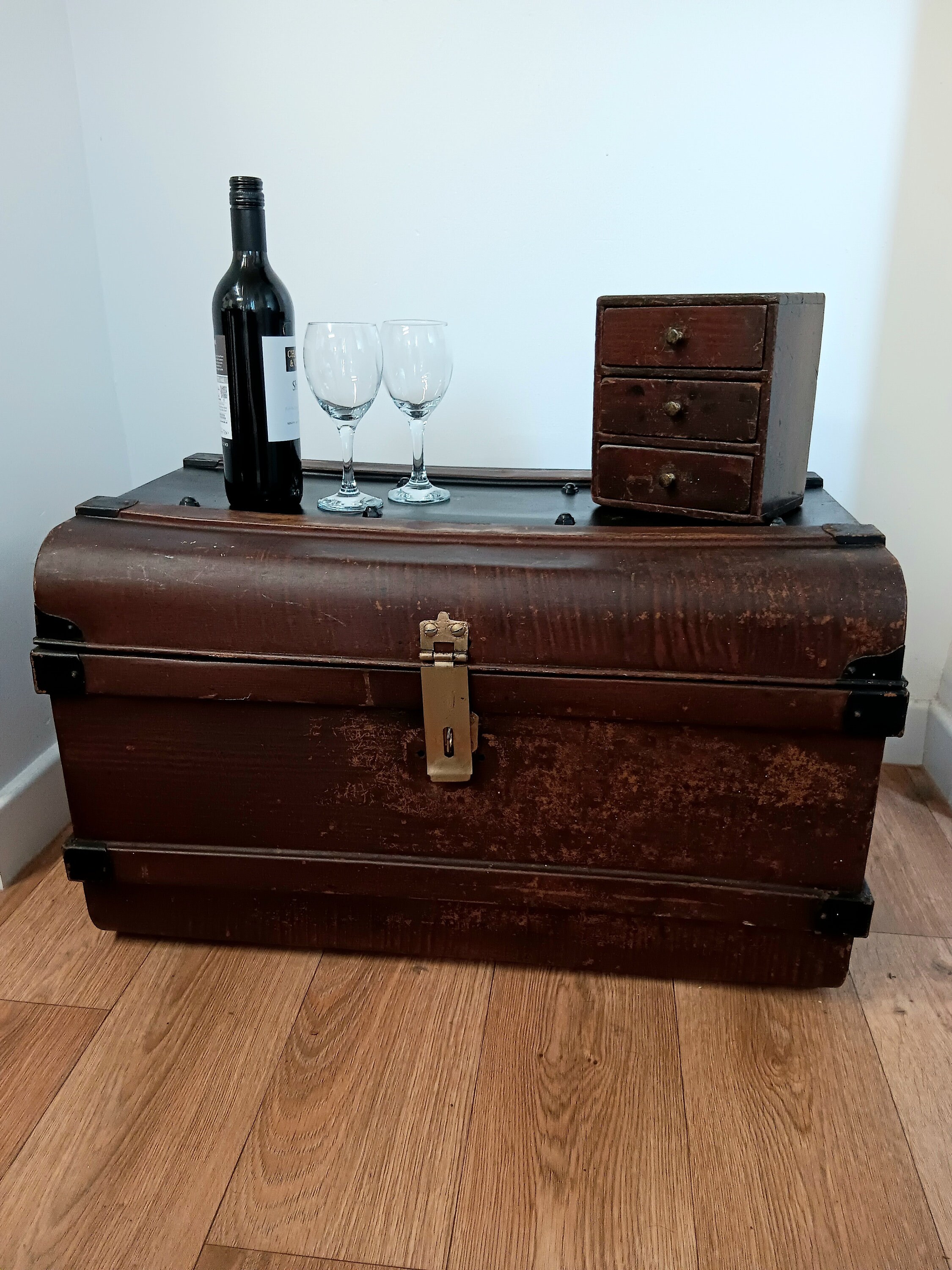 Vintage Trunk . Steel Trunk. Tin Trunk .coffee Table. Storage .toy Box ...