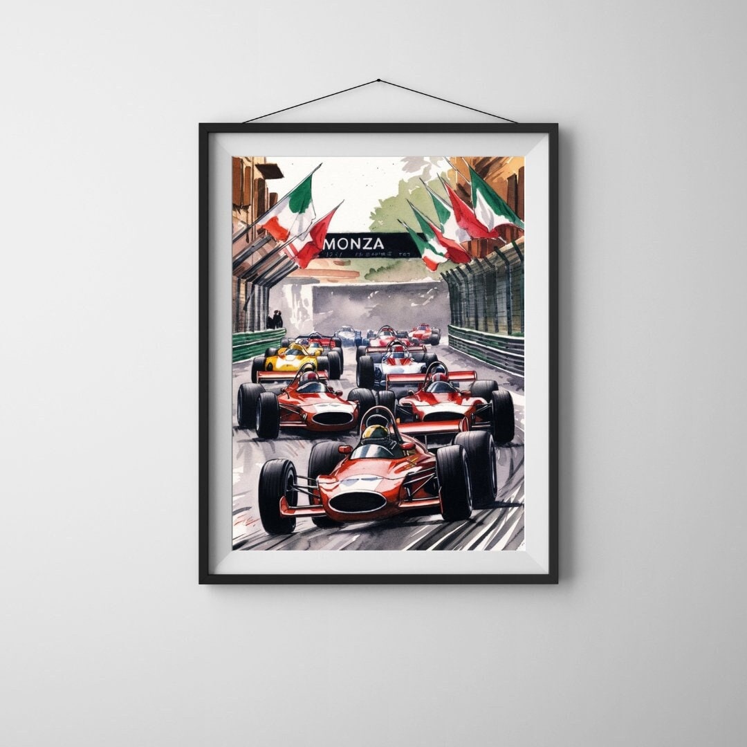 Vintage F1 Racing A3 Poster, Formula 1 Poster, Monza Grand Prix, Office ...