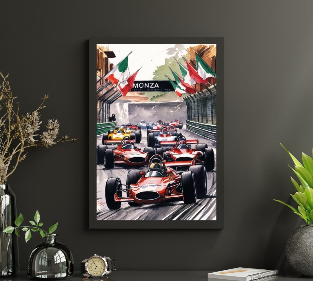 Vintage F1 Racing A3 Poster, Formula 1 Poster, Monza Grand Prix, Office ...