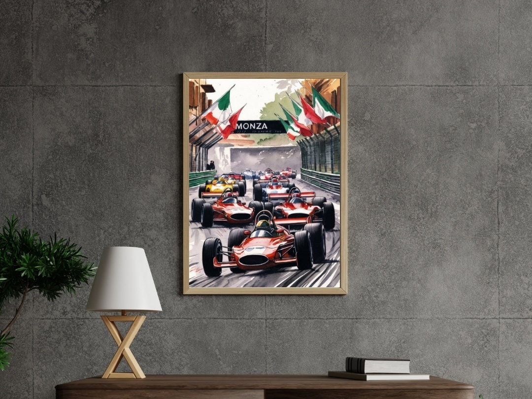 Vintage F1 Racing A3 Poster, Formula 1 Poster, Monza Grand Prix, Office ...