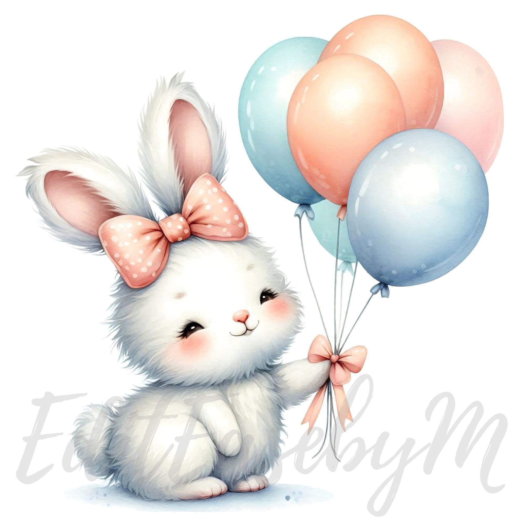 Baby Bunny With Balloons Clipart 12 High-quality 300 DPI Jpgs ...